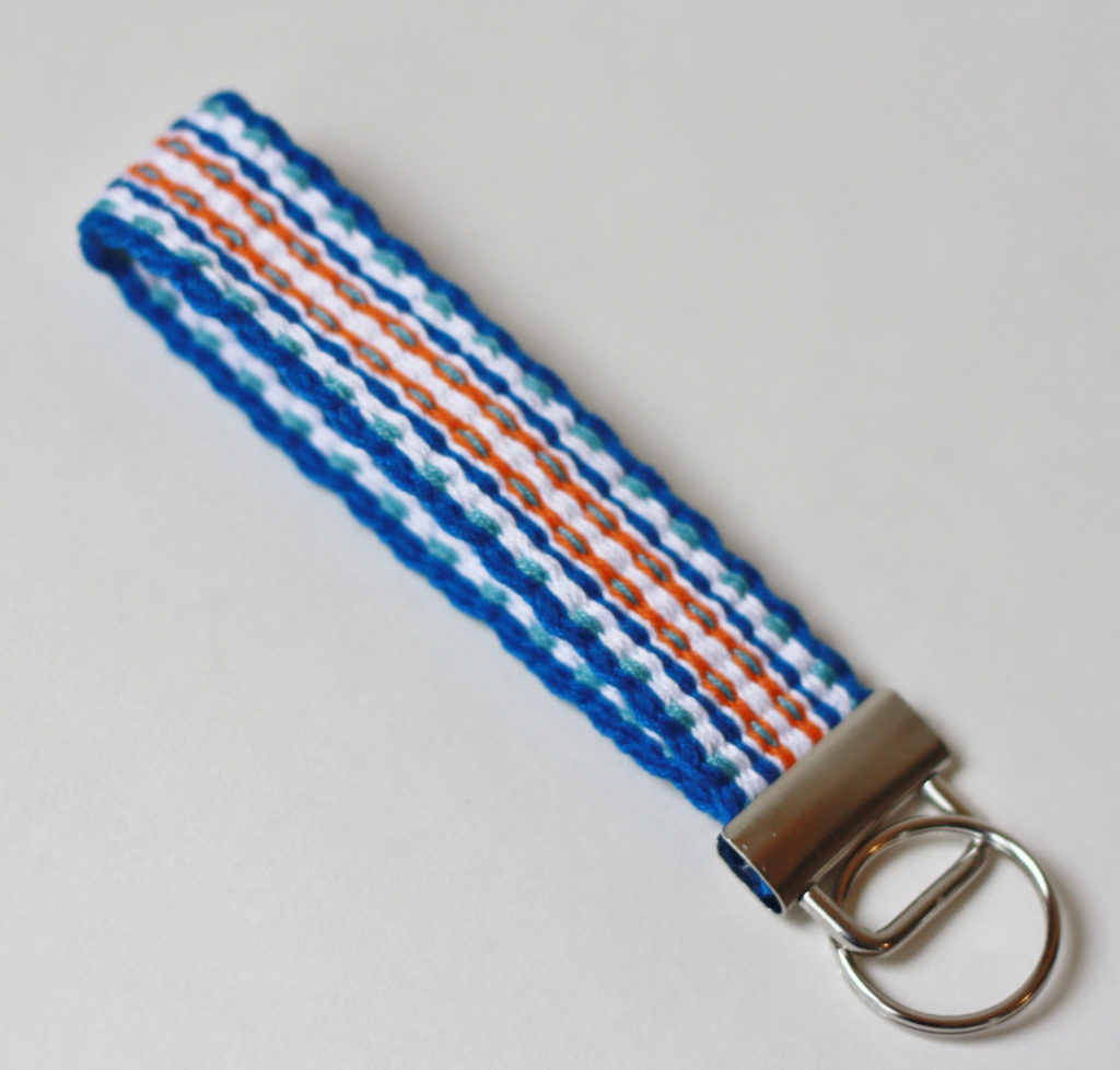 Blue and Orange Handwoven Inkle Key Fob Wristlet | Binski's Studio