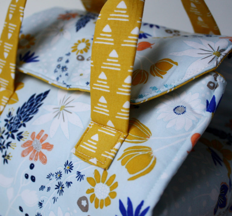 Floral and Mustard Lunch Bag with Magnetic Snap | Binski's Studio